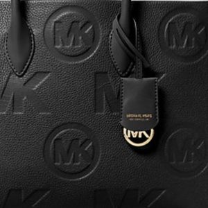 Michael Kors | Bags | Michael Kors Black Mirella Medium Logo Embossed Pebbled Leather Tote Bag ...